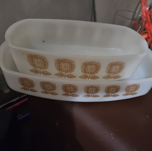 Kitchen | Federal Glass Heat Proof Baking Dishes Brown Gold Sunflower ...